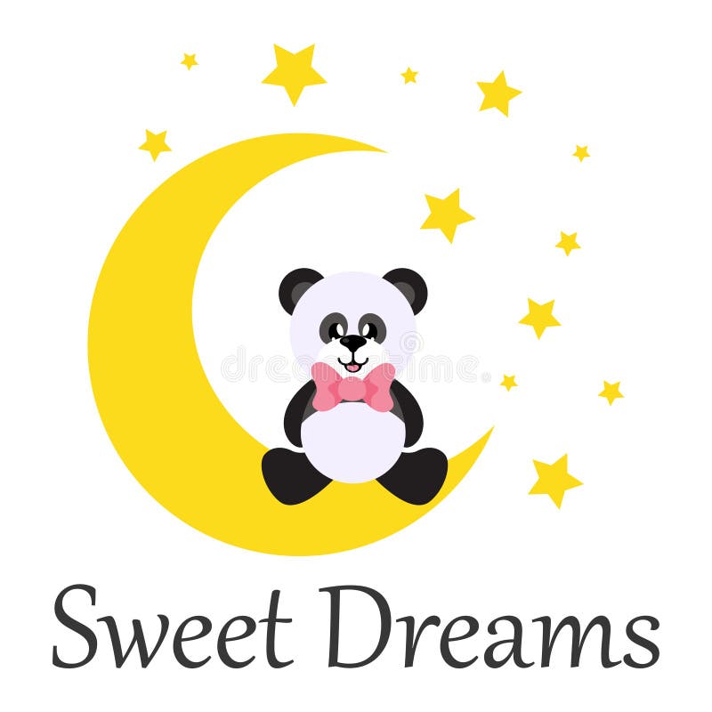 Cartoon Cute Panda with Tie Sitting on the Moon with Text Stock Vector ...