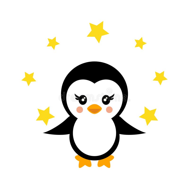 Cartoon Cute Penguin with Stars Stock Vector - Illustration of star ...