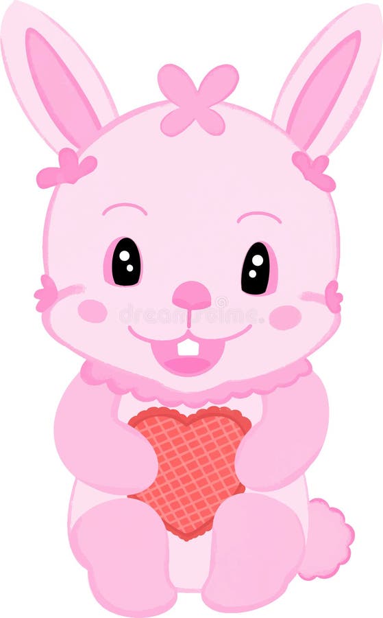 Cartoon Cute Pink Rabbit Hugging Red Heart. Stock Vector - Illustration ...