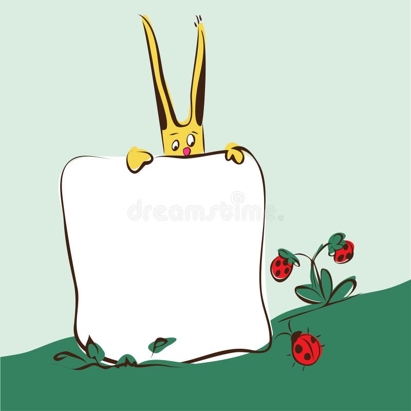 Cartoon Cute Rabbit on Grass with Banner Stock Vector - Illustration of ...