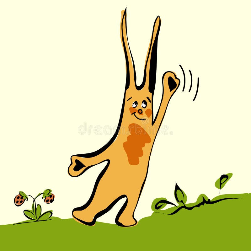 Cartoon Cute Rabbit on Grass Stock Vector - Illustration of design ...