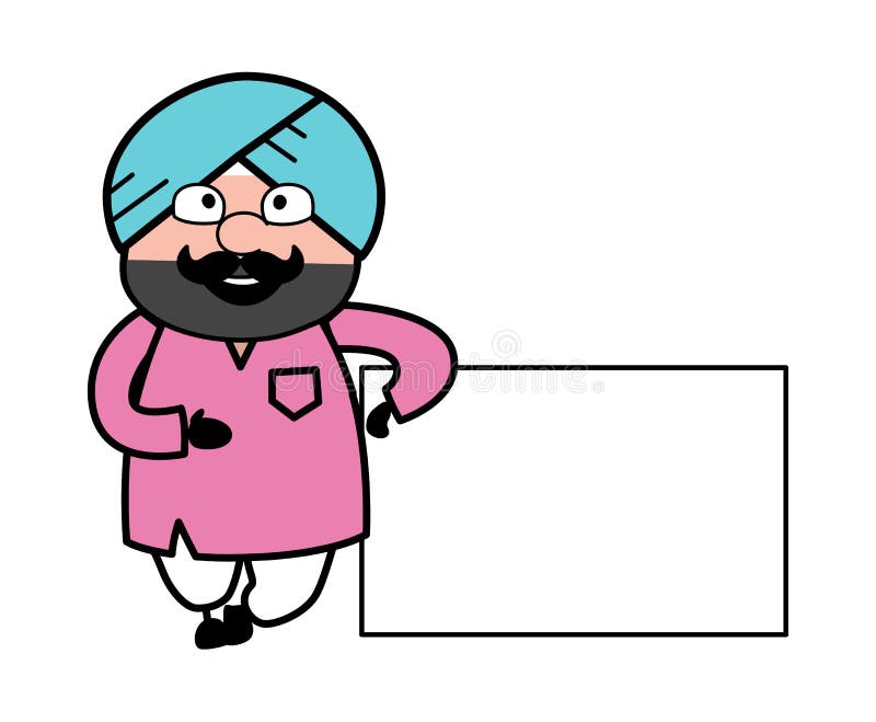 Cartoon Cute Sardar with Empty Banner Stock Illustration - Illustration ...