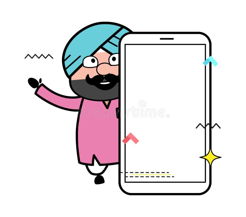 Cartoon Cute Sardar with Empty Cell Phone Screen Stock Illustration ...