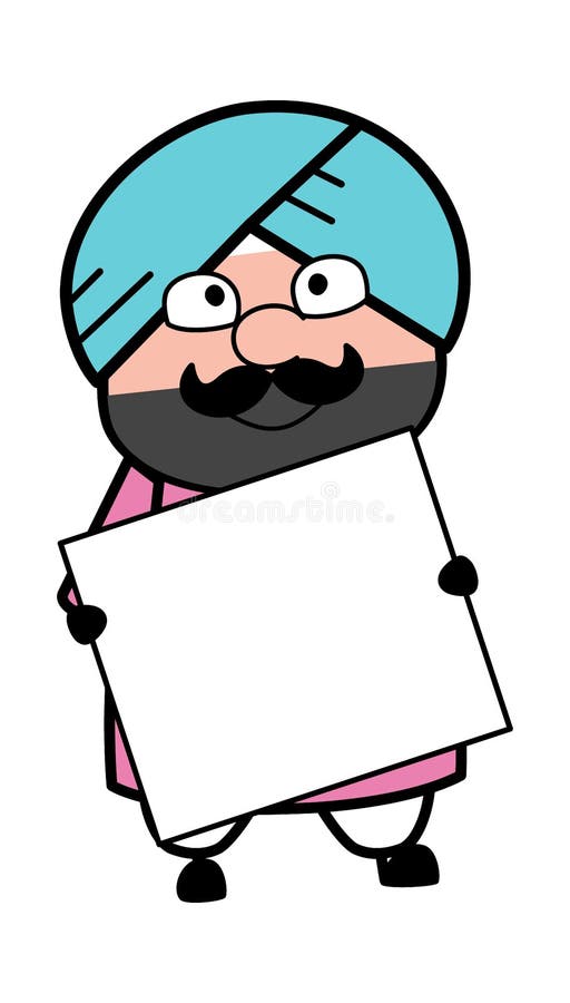 Cartoon Cute Sardar Holding a Banner Stock Vector - Illustration of ...