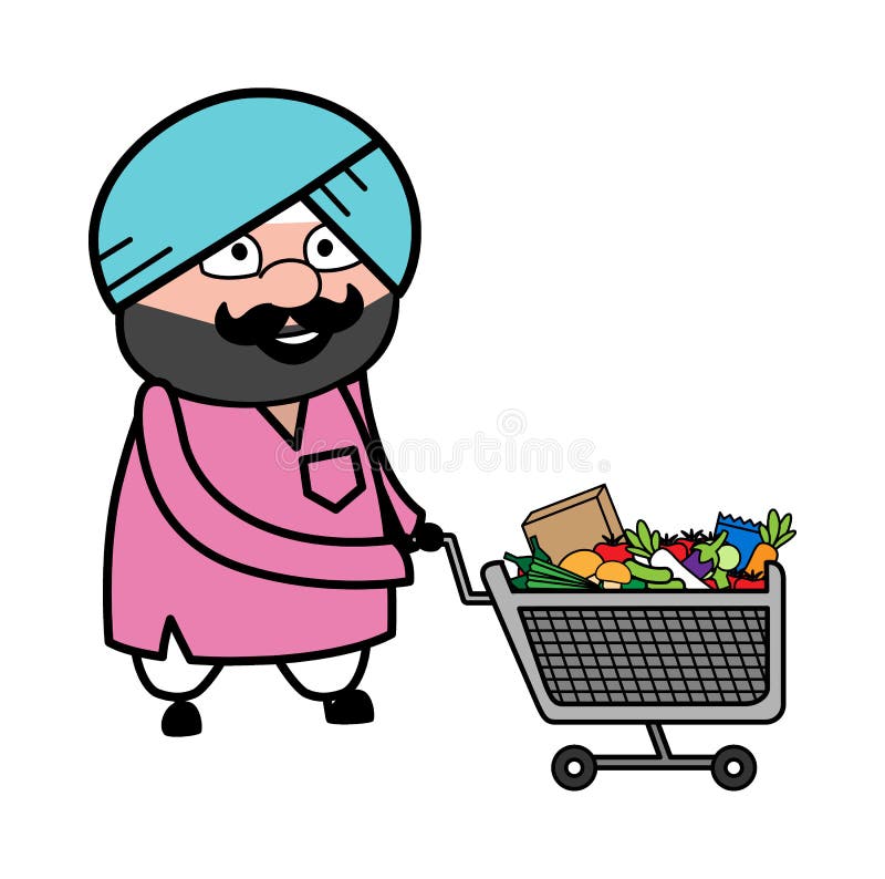 Cartoon Cute Sardar with Shopping Cart Stock Illustration ...