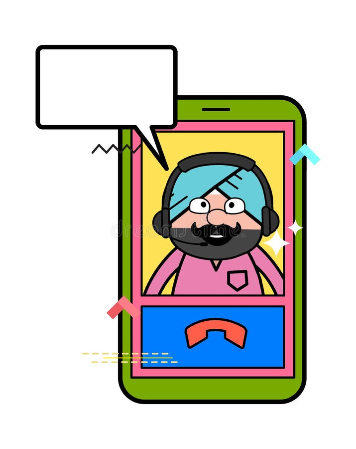 Cartoon Cute Sardar Video Calling on Mobile Stock Illustration ...