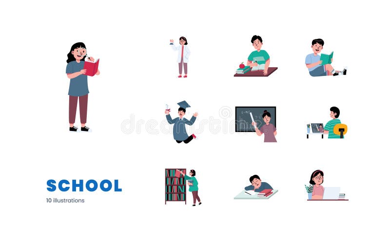 Cartoon Cute Set of Education with Various Activity at School Collage ...