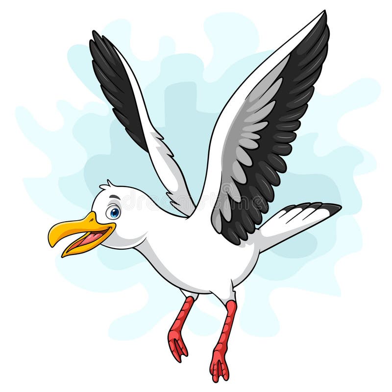 Cartoon Cute Smiling Seagull Flying Stock Vector - Illustration of ...