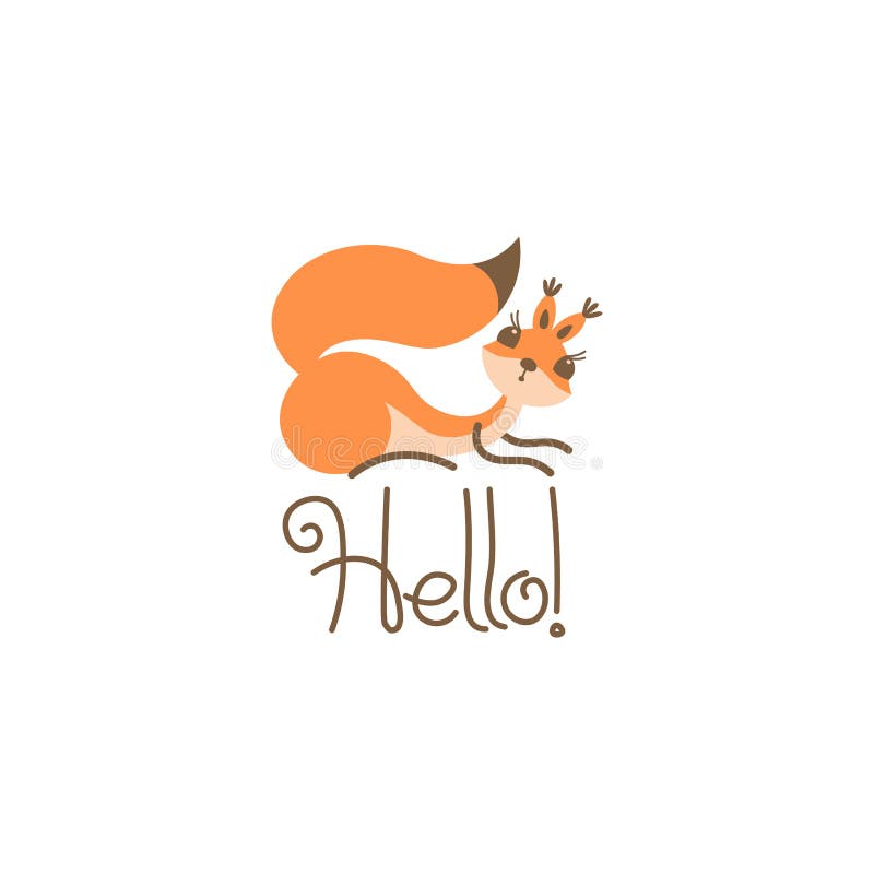 Cartoon Cute Squirrel Greeting. Little Funny Hello Stock Vector ...