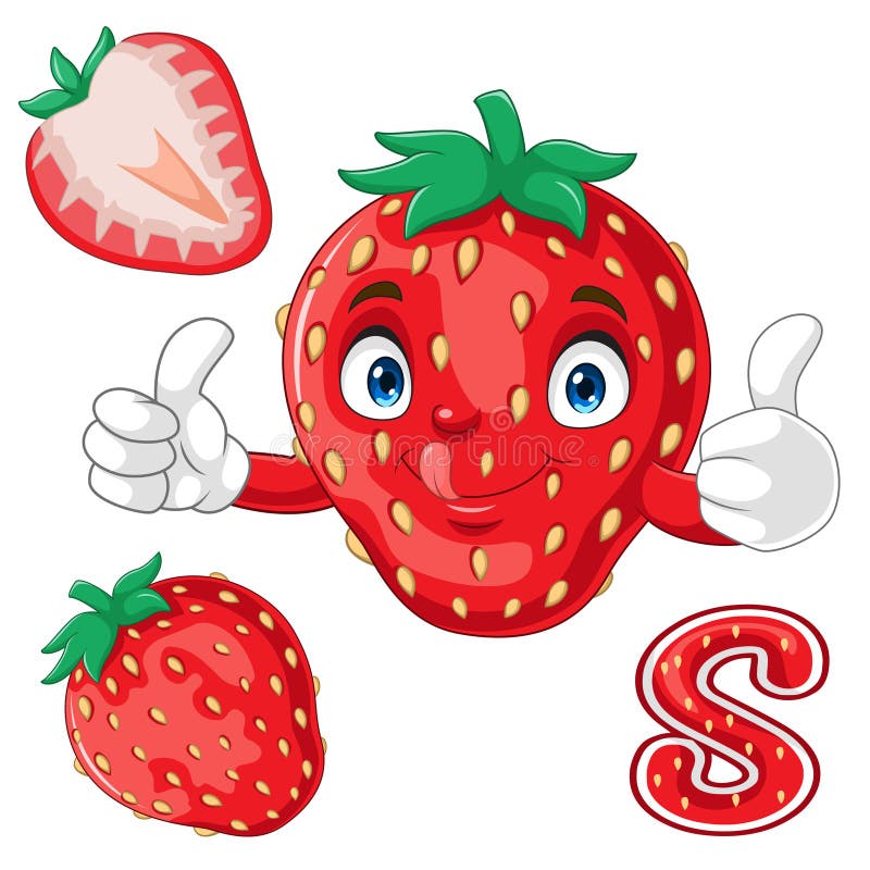 Cartoon Cute Strawberry Fruit Giving Thumbs Up Stock Vector ...