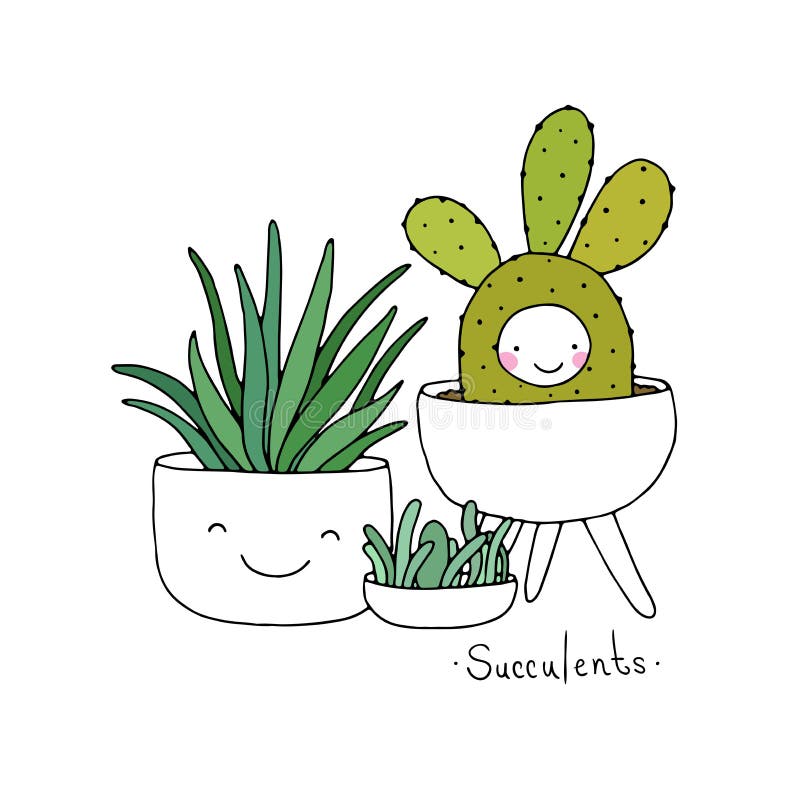 Cartoon Cute Succulents in Pot. Stock Vector - Illustration of decor ...