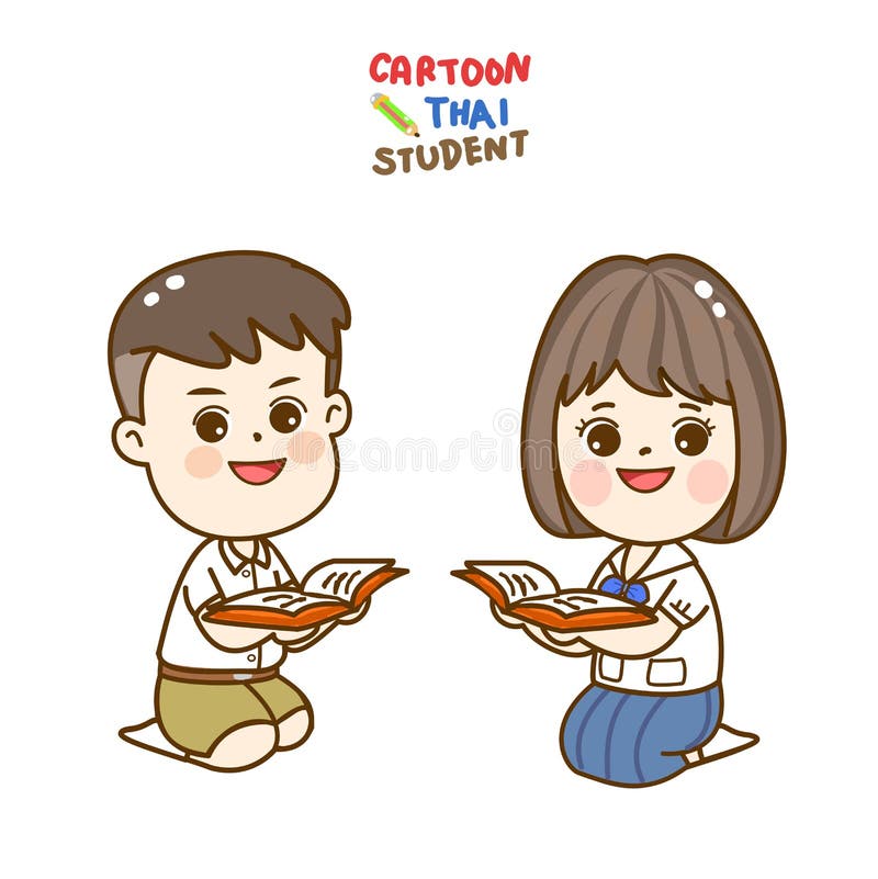 Cartoon Set Thai Student Character. Stock Vector - Illustration of ...