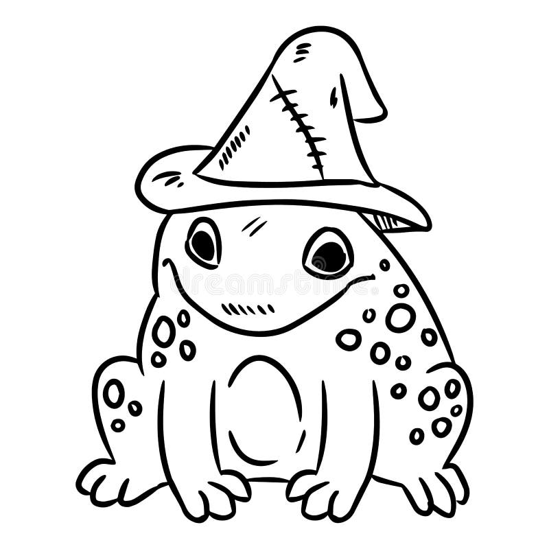 Cartoon Cute Toad with Witch Hat Doodle Stock Vector - Illustration of ...