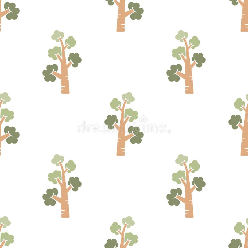 Cartoon Cute Tree Seamless Pattern. Stock Vector - Illustration of ...