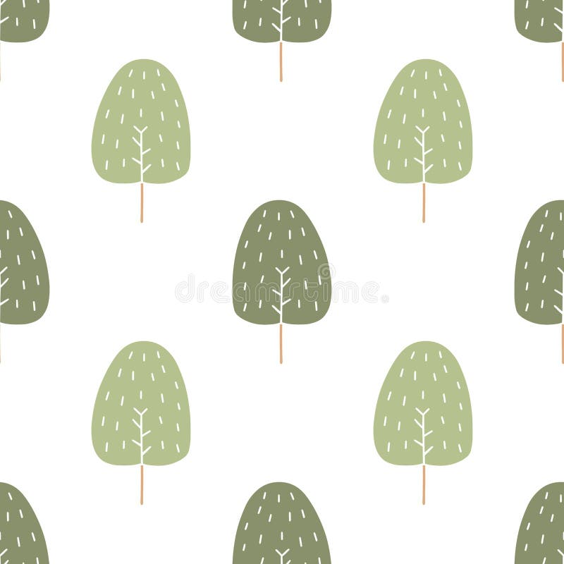 Cartoon Cute Tree Seamless Pattern. Stock Vector - Illustration of ...