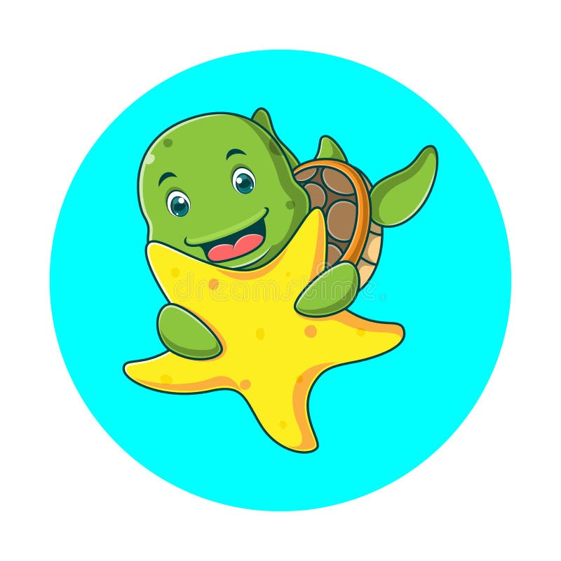 Cartoon Cute Turtle Hugging a Starfish Stock Illustration ...