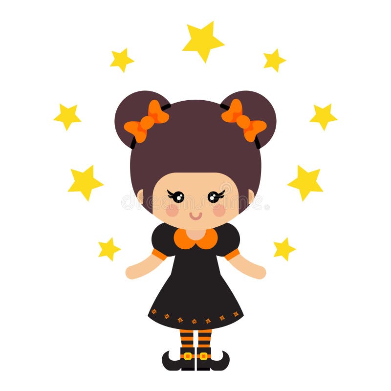 Cartoon Cute Witch Vector with Magic Stars Stock Vector - Illustration ...