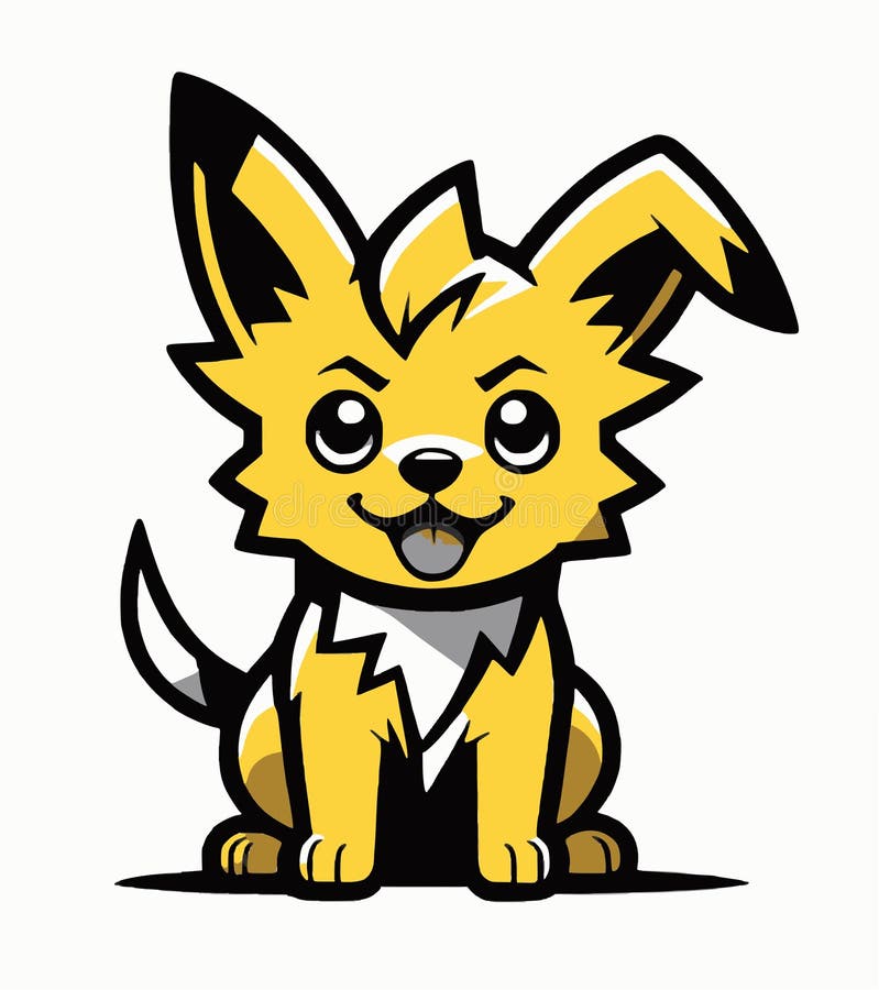 Cartoon Cute Yellow Cat with Big Eyes and Big Ears Stock Illustration ...