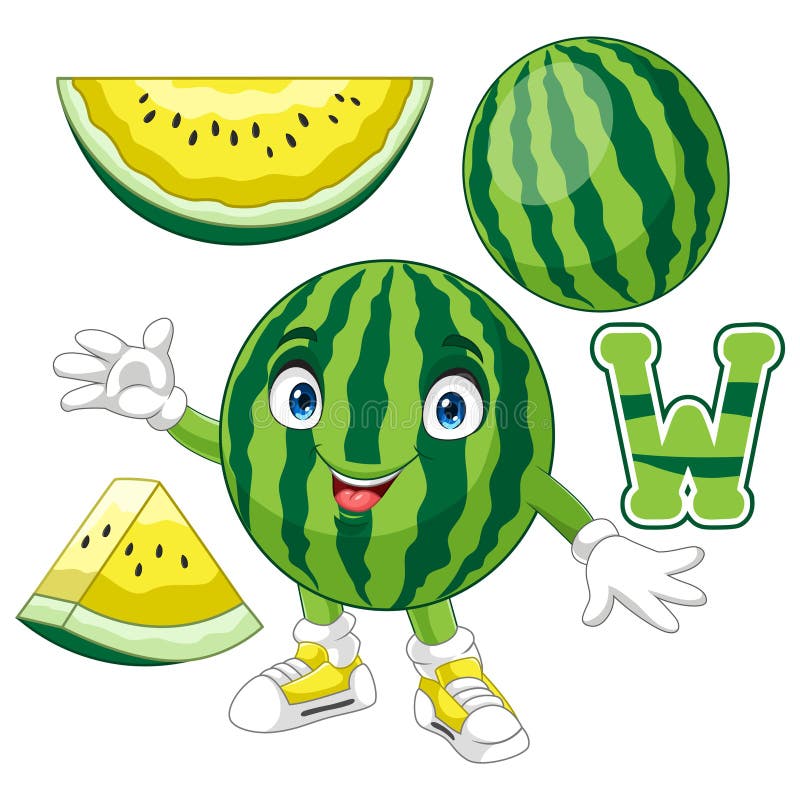 Cartoon Cute Yellow Watermelon Fruit Waving Hand Stock Vector ...