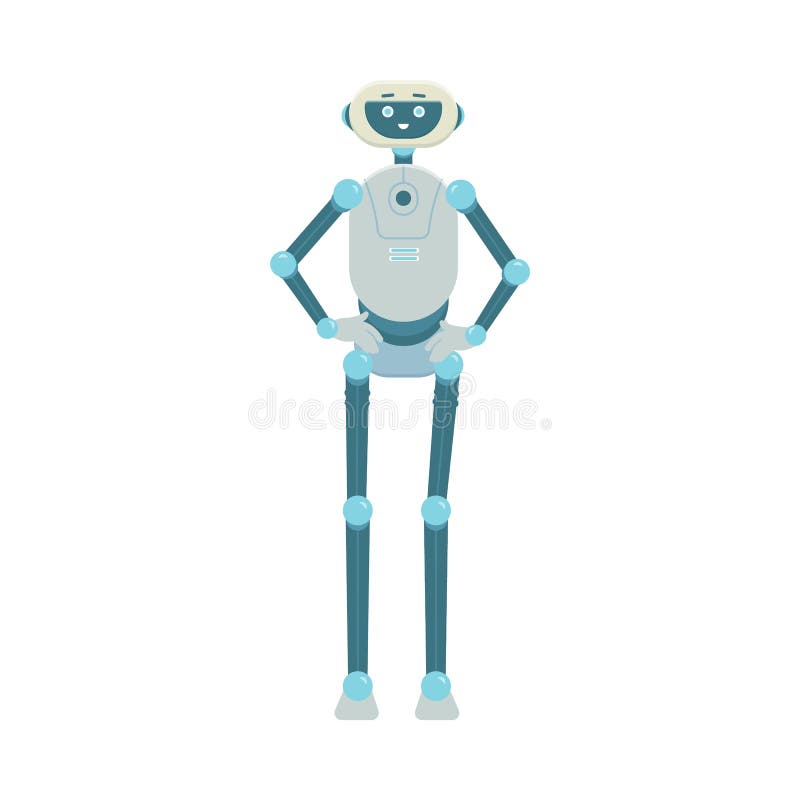 Cartoon Cyborg Robot Standing and Smiling Isolated on White Background ...
