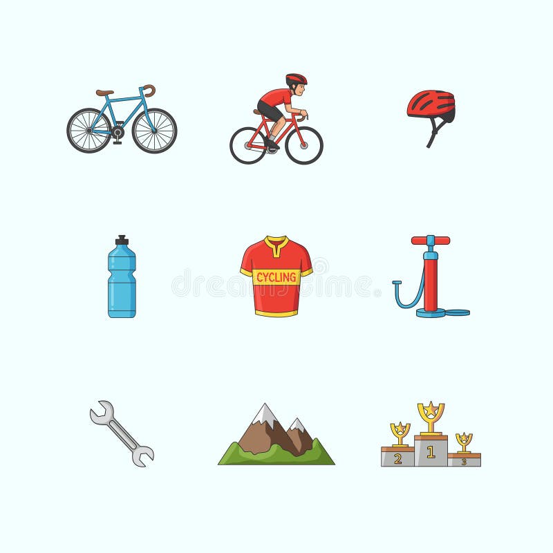 9 Cartoon Cycling Icons stock illustration. Illustration of playful ...