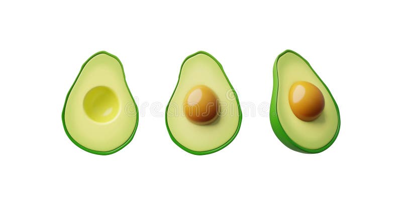 Cartoon 3D Avocado Set; Half with and without Pit. Stock Illustration ...