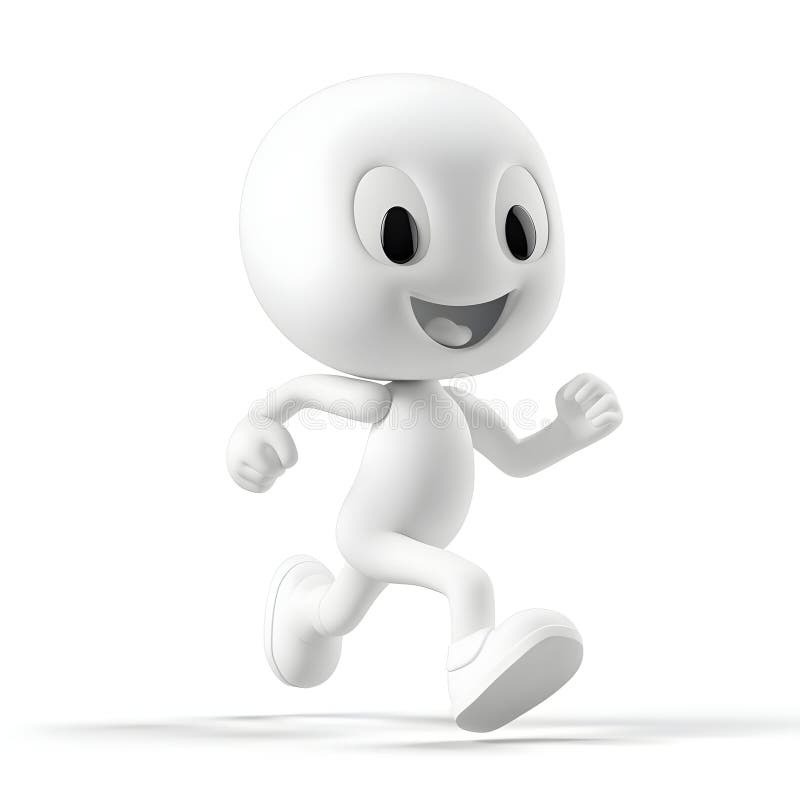 Cartoon 3D Character Running with Cartoon Eyes on White Background ...