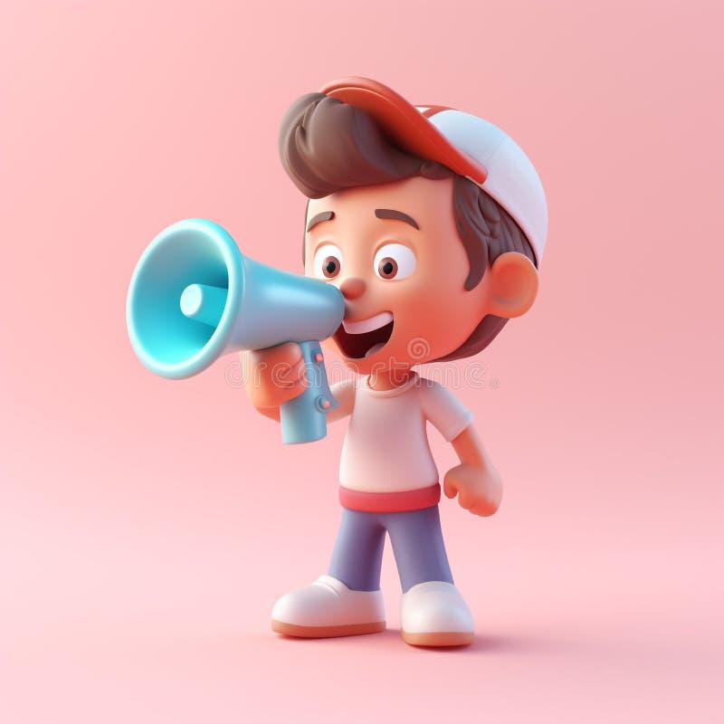 Cartoon 3d Character Speaking into a Megaphone. Stock Illustration ...