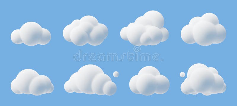 Cartoon 3d Clouds. Cumulus Bubbled Clouds in Kids Style, White Fluffy ...