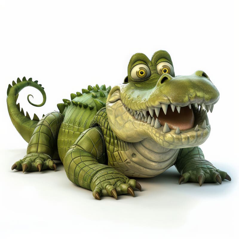 A Cartoon 3D Happy Alligator with a Big Grin and Sharp Teeth, Lying ...
