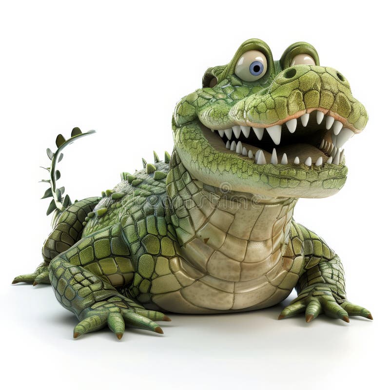 A Cartoon 3D Happy Alligator with a Big Grin and Sharp Teeth, Lying ...