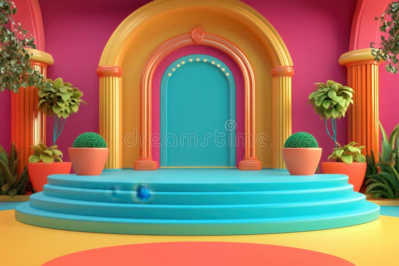 Cartoon 3D Podium in the Middle.Generative Stock Illustration ...