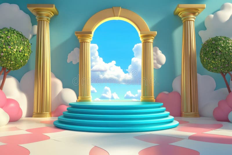 Cartoon 3D Podium in the Middle.Generative AI Illustration Stock ...