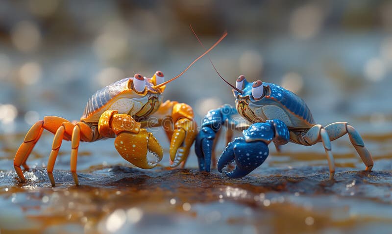Cartoon, 3D, Two Crabs Walking in the Water Along the Shore. Stock Photo - Image of seashore ...