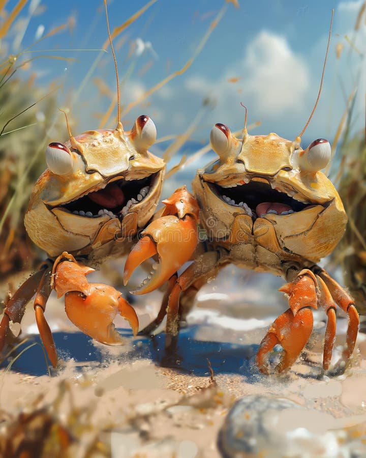 Cartoon, 3D, Two Crabs Walking in the Water Along the Shore. Stock Photo - Image of movement ...