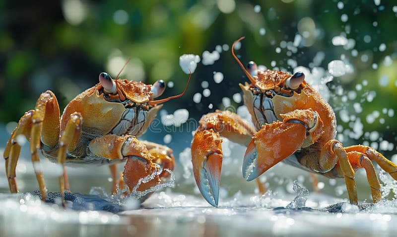 Cartoon, 3D, Two Crabs Walking in the Water Along the Shore. Stock ...