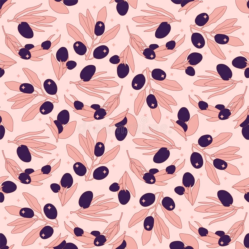 Cartoon Dark Olives Seamless Pattern with Shine Elements. Vector Flat ...