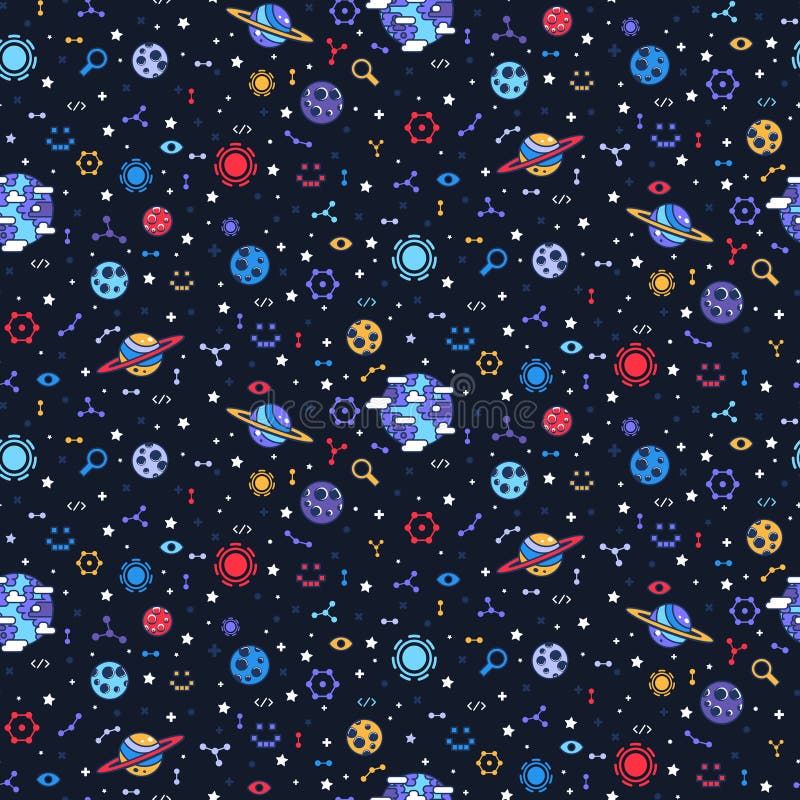 Cartoon Dark Open Space Flat Seamless Pattern Stock Illustration ...