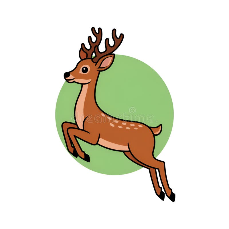 Cartoon Deer Jumping in Front of a Green Circle on a White Isolated ...