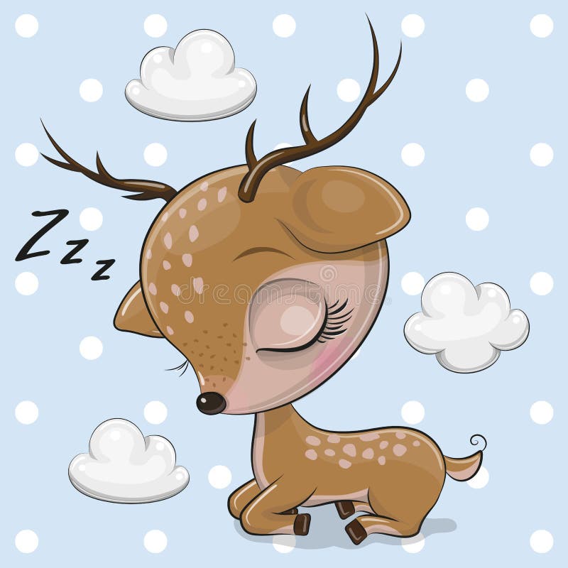 Cartoon Deer Is Sleeping A On A Blue Background Stock Vector ...