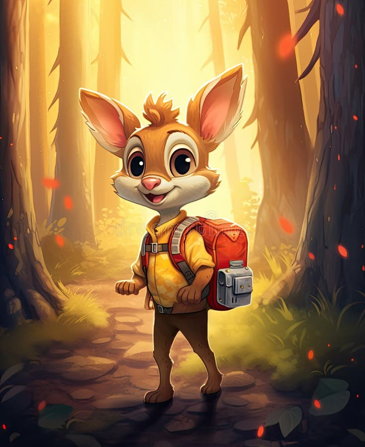 Cartoon Deer Tracker in a Natural Landscape. Stock Illustration ...