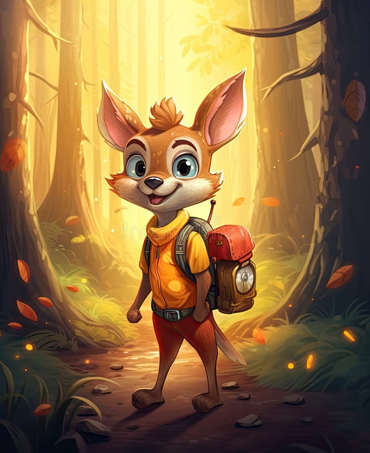 Cartoon Deer Tracker in a Natural Landscape. Stock Illustration ...