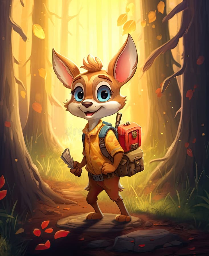 Cartoon Deer Tracker in a Natural Landscape. Stock Illustration ...