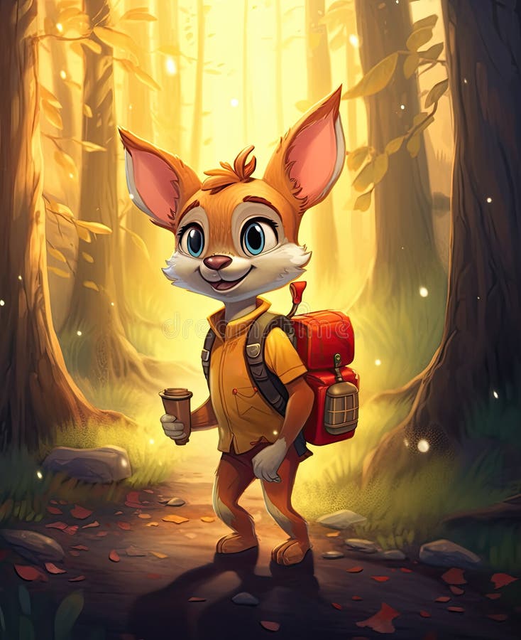 Cartoon Deer Tracker in a Natural Landscape. Stock Illustration ...