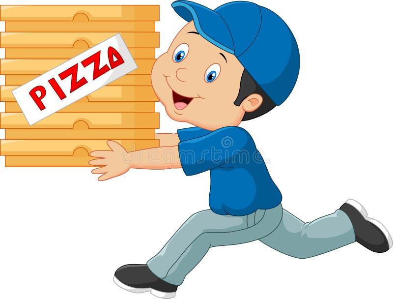 Cartoon a Delivery Man Holding Pizza Stock Vector - Illustration of ...