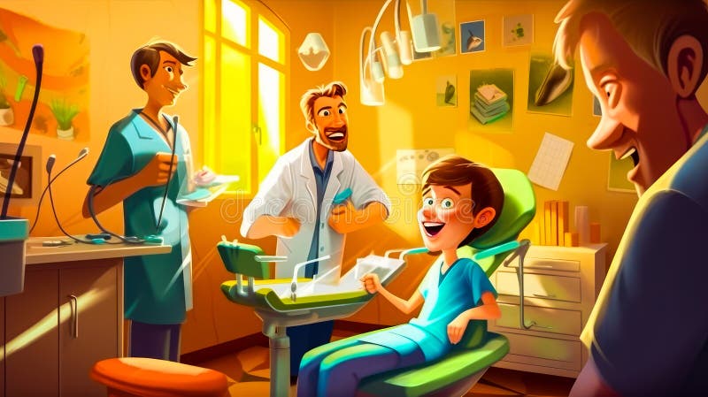 Cartoon of Dentist Talking To Boy in Dentist& X27;s Office. Generative ...