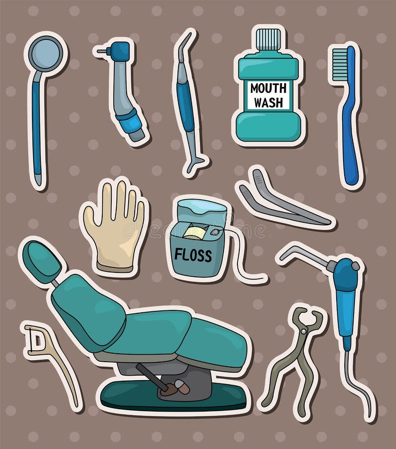 Cartoon Dentist Tool Icon Set Stock Vector - Illustration of decay ...