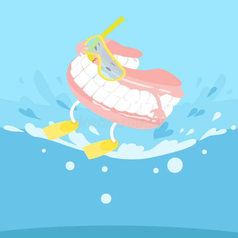 Cartoon Denture with Surfing Stock Vector - Illustration of excited ...