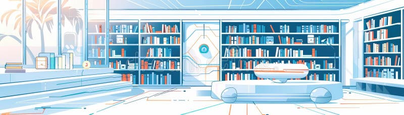 Cartoon Depicting an AIdriven Futuristic Smart Library Stock ...