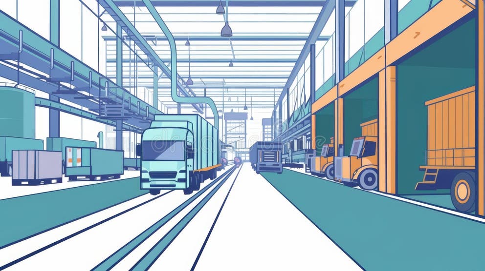 Cartoon Depicting Clean and Efficient Logistics Operations Stock ...